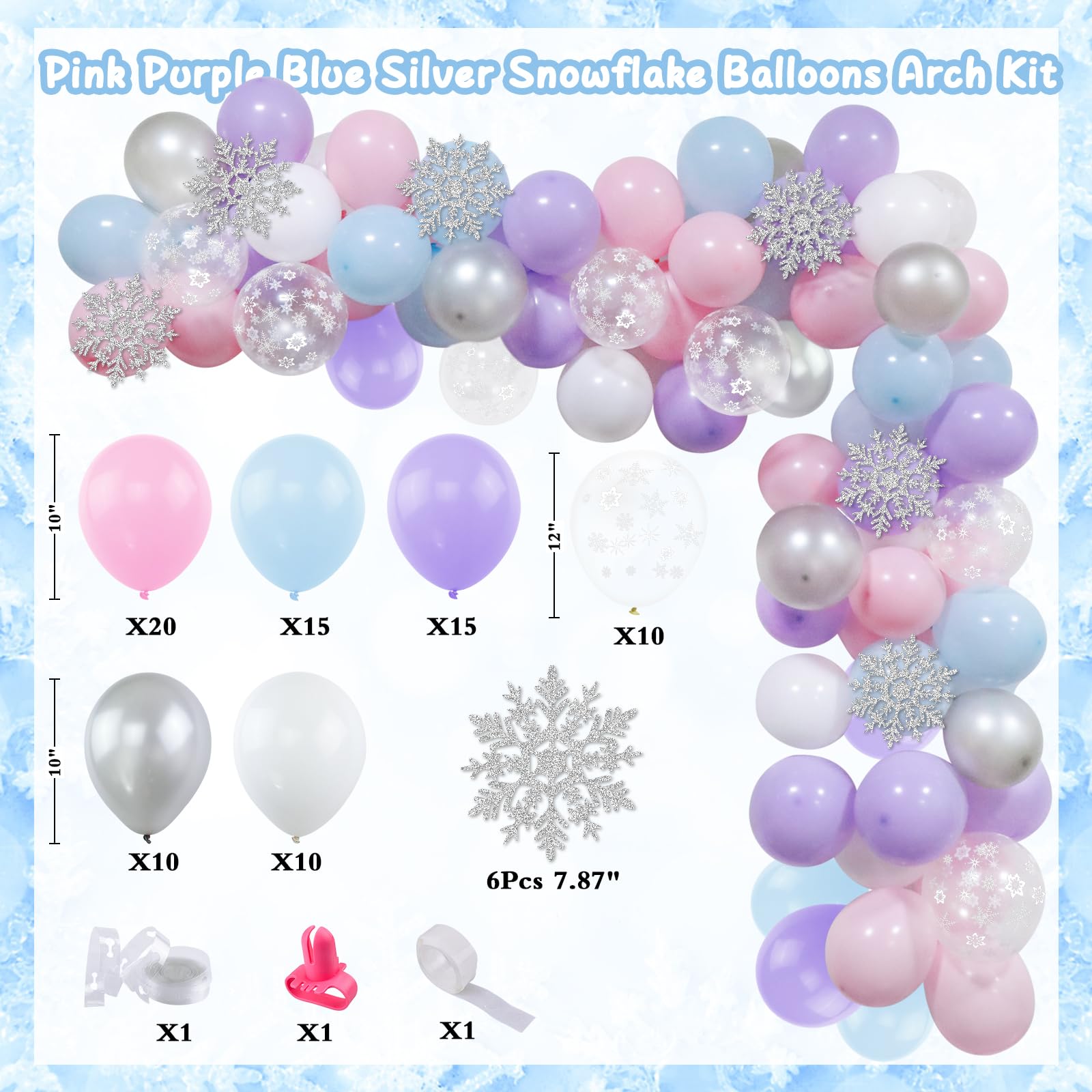 Winter Onederland 1st Birthday Decorations Girl, Winter Onederland Banner, Snowflake Photo Banner Highchair Banner Snowflake Balloon Arch Garland for Winter First Birthday Baby Shower Party Supplies