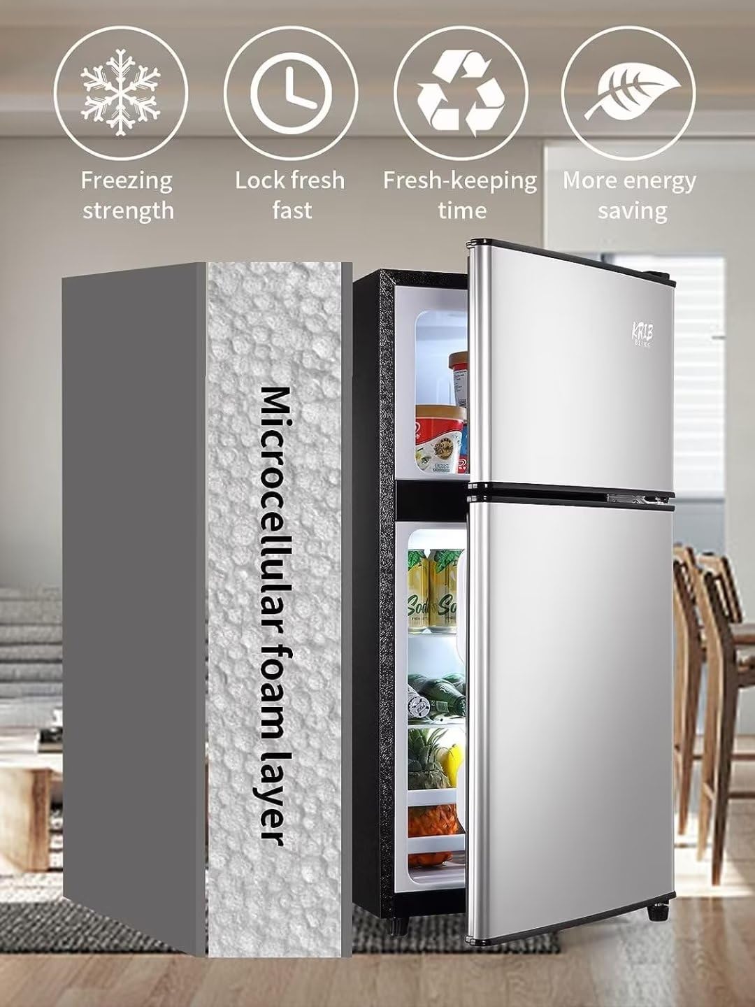 oditton Krib Bling-FLS-80-SILVER Mini Fridge with Freezer, Silver