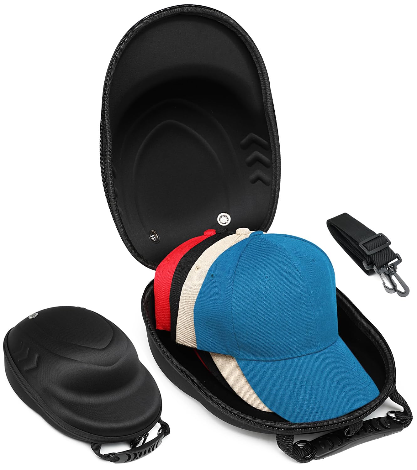 SLINRKE Hat Travel Case - Hard Hat Case for Baseball Caps, Hat Carrier Case with Carrying Handle & Shoulder Strap, Hat Organizer Protects Up To 6 Hats - Perfect for Traveling & Home Storage