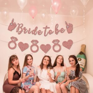 Gifloon Pre-Strung Bride to Be Banner with Ring Finger, Glitter Bride to Be Sign for Bridal Shower Bachelorette Party Decorations, Funny Bridal Shower Banner, Rose Gold