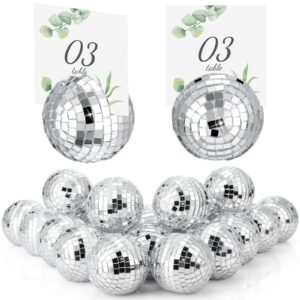 engrowtic disco ball place card holders silver table number holder for photo name card stands disco centerpiece decor for holiday wedding party birthday table display menu, 2 inch(12 pcs)