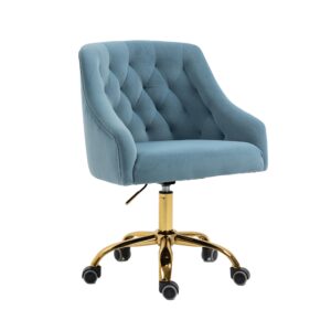 zobido comfy home office task chair with wheels, cute modern upholstered velvet seashell back adjustable swivel vanity desk chair, for women, for girls, living room(haze blue)