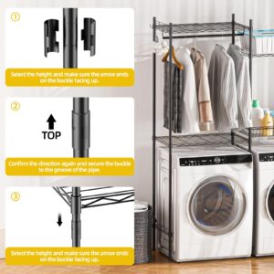 UEAKPIC Over Washer and Dryer Shelves, Laundry Room Space Saver Deepening Bathroom Storage and Organizer Storage for Hanging Towels or Drying Clothes, 57.68”W X 17.32”D X 77”H, Black