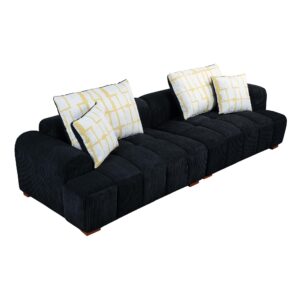 P PURLOVE Modern Couch for Living Room, Corduroy Comfy Sofa with Rubber Wood Legs and 4 Pillows, Sofa Couch for Office, Bedroom, Small Spaces, Apartment (Black)