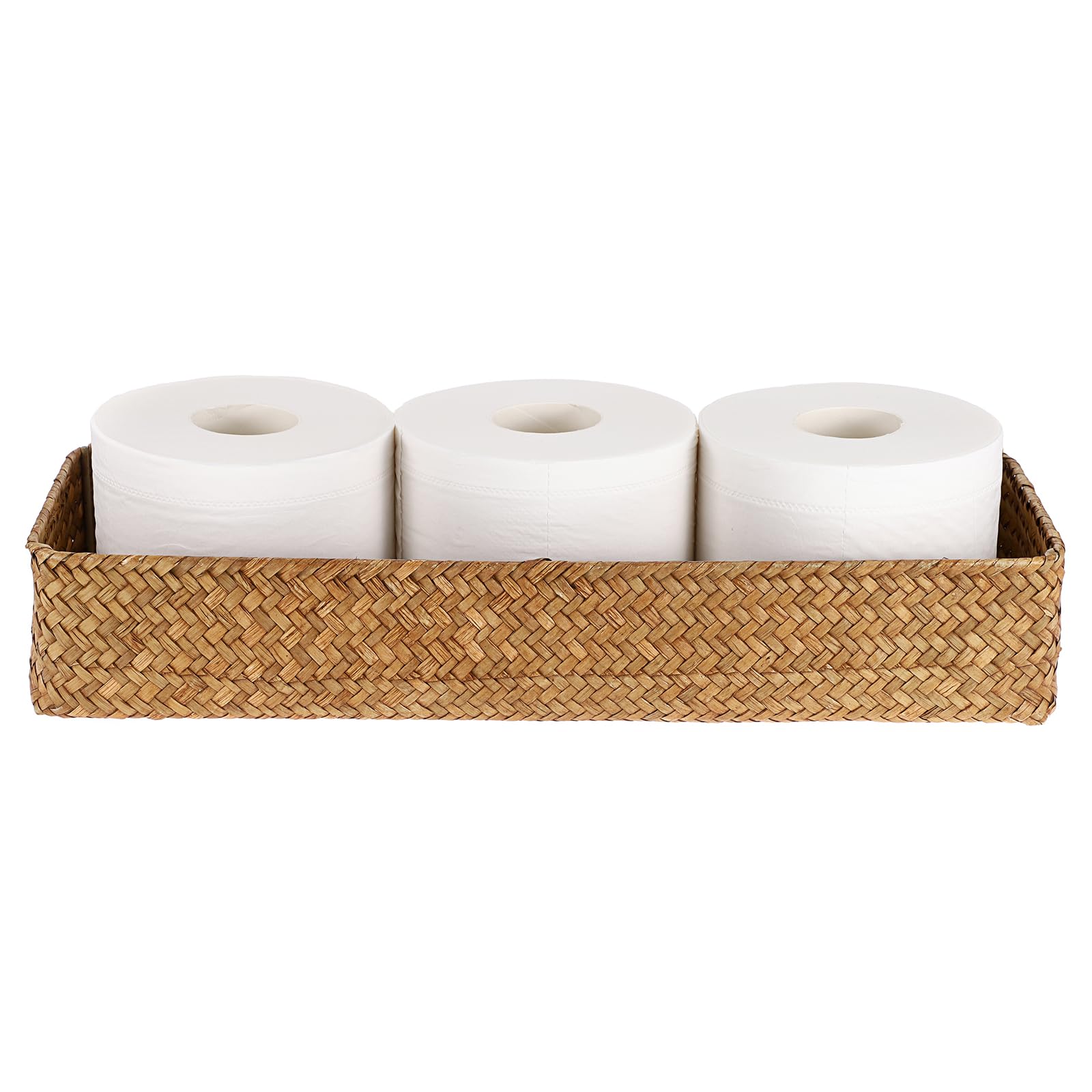 Sumnacon Toilet Paper Basket Bathroom Toilet Paper Storage Basket Seagrass Back of Toilet Storage Basket for Toilet Paper Tissue Towel Woven Toilet Paper Organizer Basket for Bathroom Shelf, Caramel