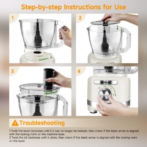 Homtone 16 Cup Food Processor, French-Fry-Cutter Food Processors, 9 Functions 7 Blades for Shredding, Slicing, Doughing, Emulsfying and Meat Vegetable Chopping for Home Use, 3 Speeds, 600W, Beige