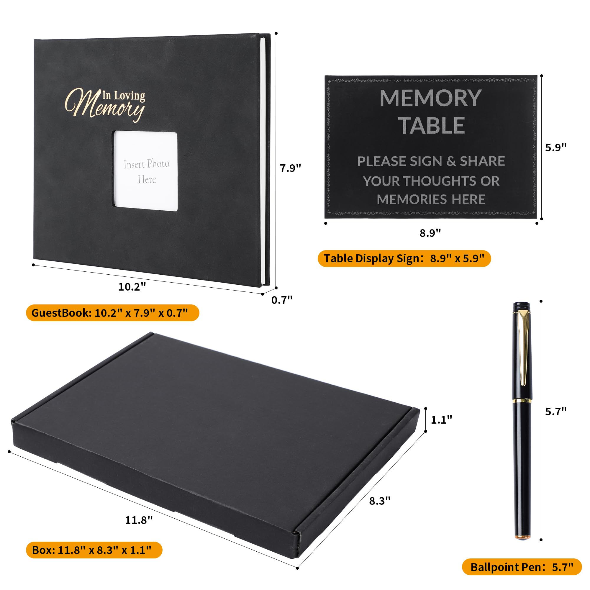 Funeral Guest Book for Memorial Service with Photo Slot, 88 Pages Guest Book for The Celebration Life, Guest Sign in Book for Funerals, Condolence Book Funeral Memorial Guestbook