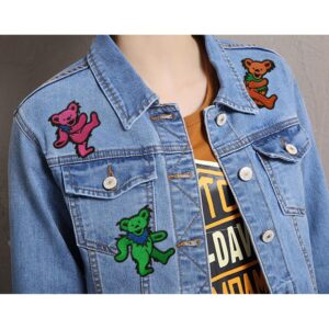 KLORIZ 5 PCS Bears Grateful Dead Embroidered Iron On Patches Punk Vest Biker Clothes Badge