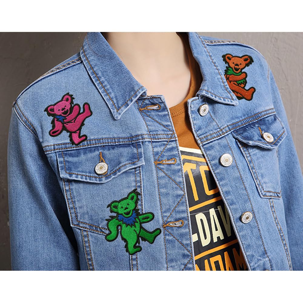 KLORIZ 5 PCS Bears Grateful Dead Embroidered Iron On Patches Punk Vest Biker Clothes Badge