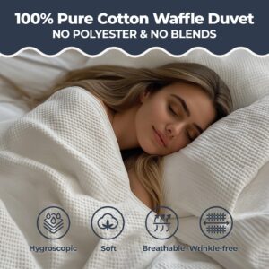 Waffle Duvet Cover King - 100% Cotton Waffle Weave White Duvet Cover King Size - Soft and Breathable Duvet Cover Set for All Seasons - 3 PCs Set - (King, 104"x90")