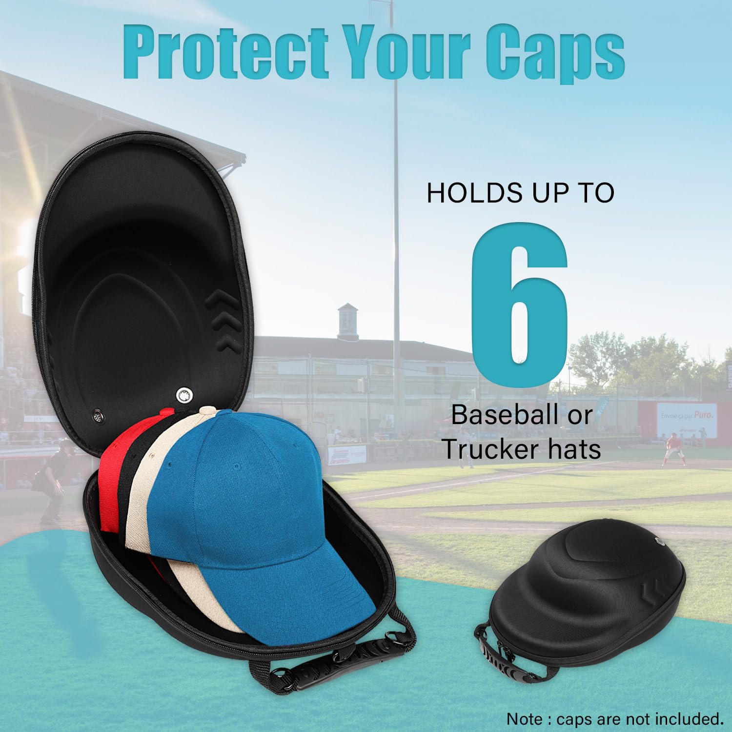 SLINRKE Hat Travel Case - Hard Hat Case for Baseball Caps, Hat Carrier Case with Carrying Handle & Shoulder Strap, Hat Organizer Protects Up To 6 Hats - Perfect for Traveling & Home Storage