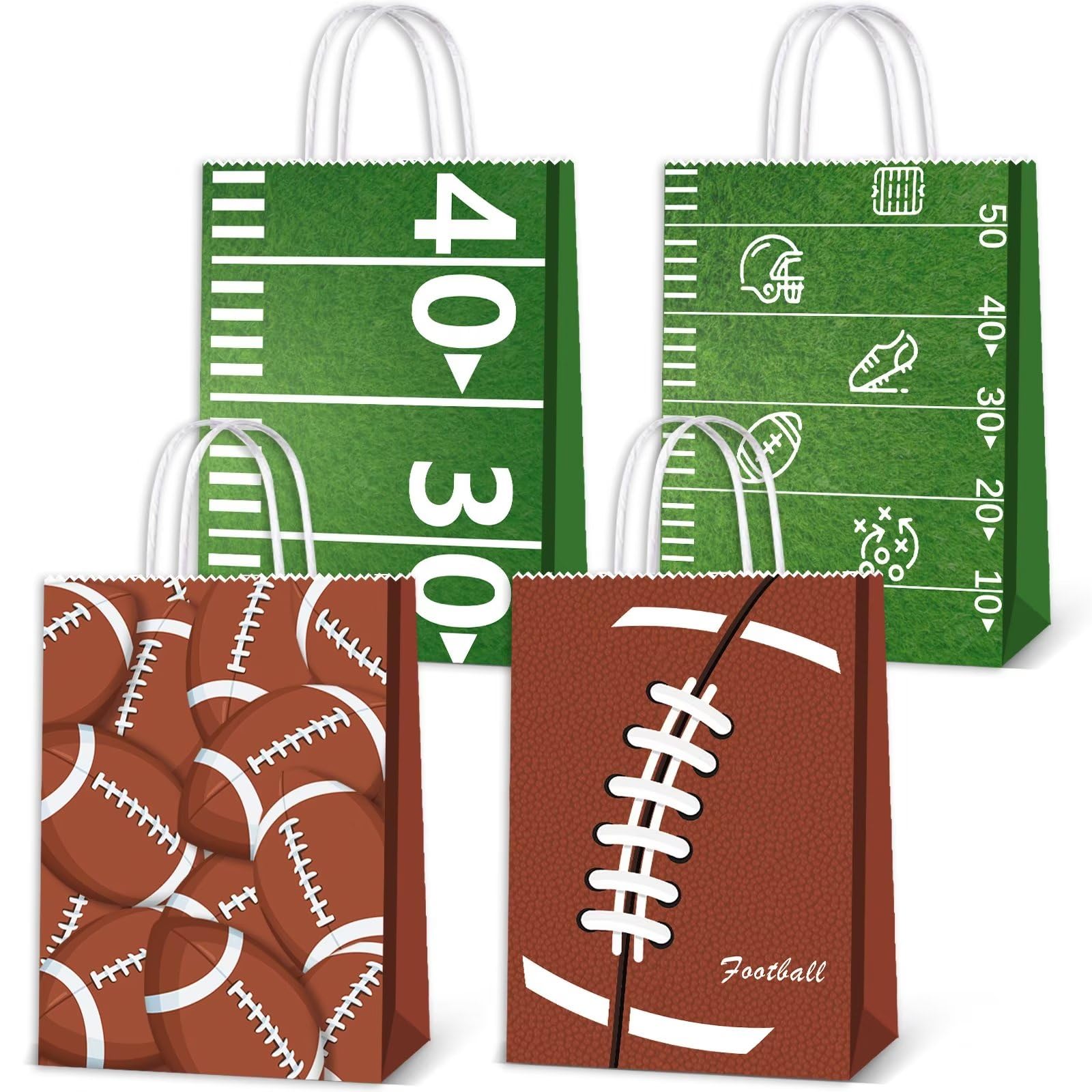 16pcs Football Goodie Bags for Boys with Handle Football Paper Bags Football Treat Bags Football Gift Bags Football Theme Party Decorations Football Party Bags for Kids Birthday Party Supplies