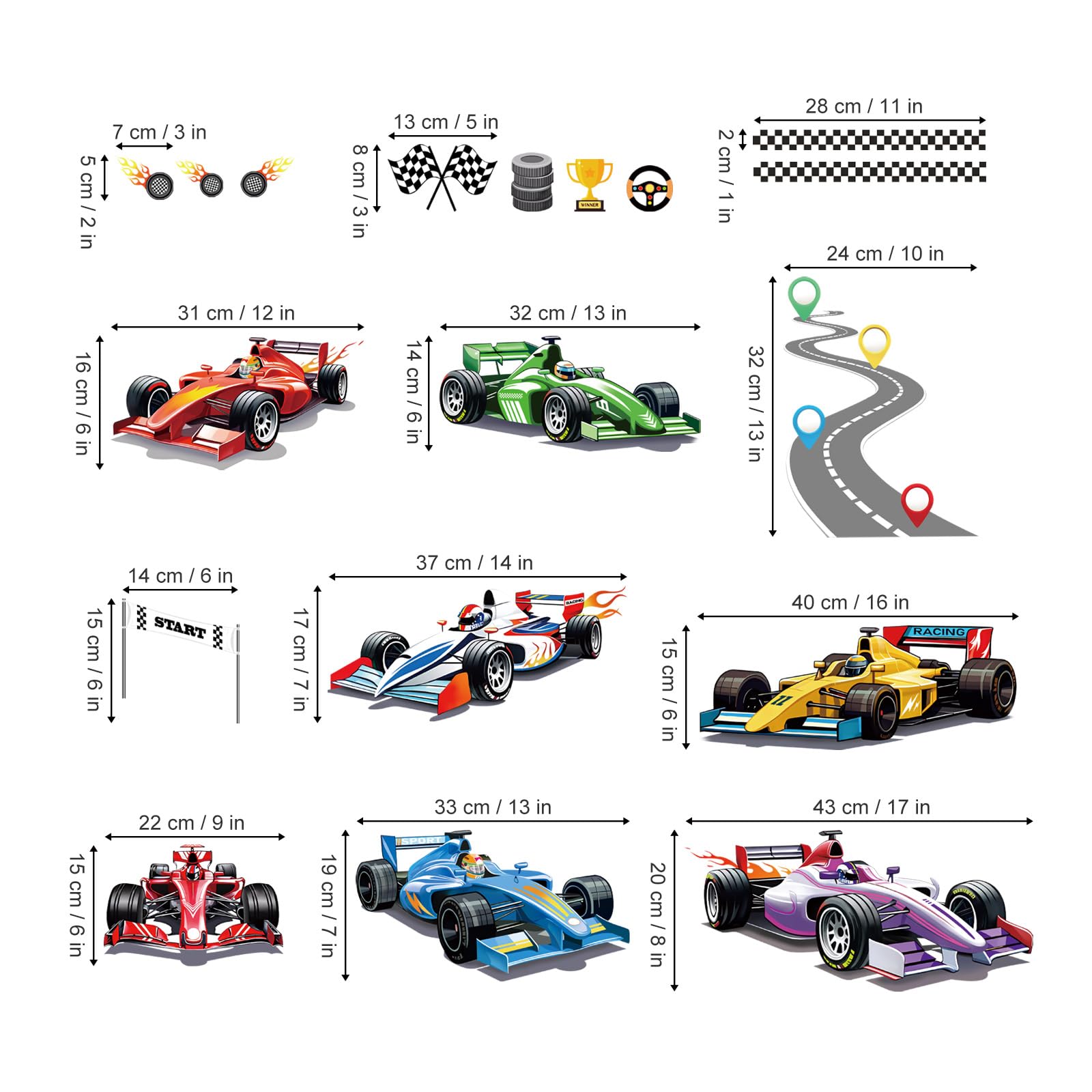 wondever Racing Car Wall Stickers Vehicles Roads Peel and Stick Wall Art Decals for Kids Bedroom Boys Room Playroom