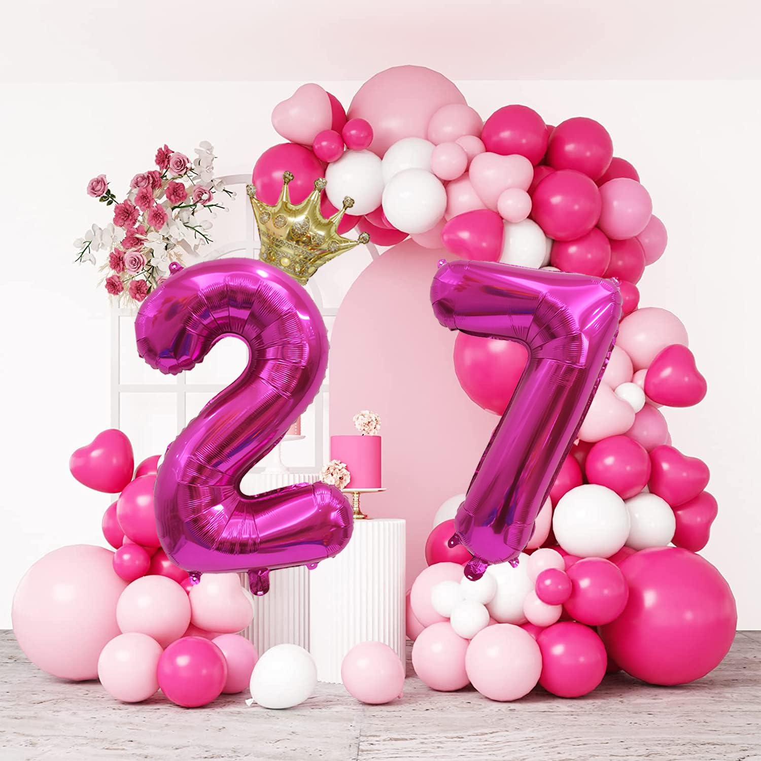 YFHVJTKO 32 Inch Number 17 Gold Crown Balloon Set,17th Celebration Decorations for Happy 17th Birthday Party Wedding Bridal Shower Engagement Photo Shoot Anniversary Decoration, Rose Red 17 Balloon