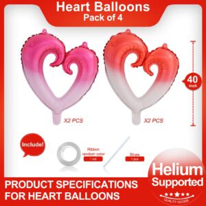 4 Pcs Huge Gradient Pink Heart Balloons 40 Inch Heart Shaped Balloons for Valentines Day Decorations Bridal Shower Wedding Party Decorations (Red,Pink)