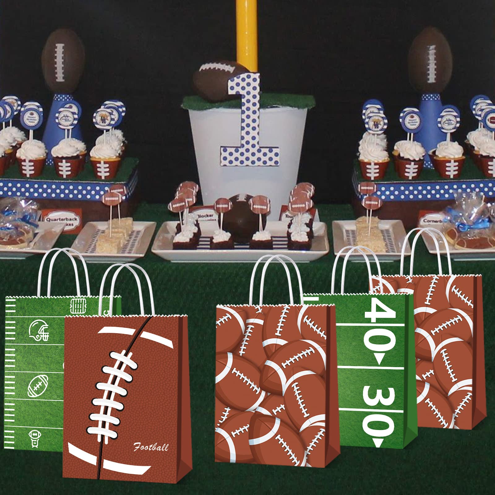 16pcs Football Goodie Bags for Boys with Handle Football Paper Bags Football Treat Bags Football Gift Bags Football Theme Party Decorations Football Party Bags for Kids Birthday Party Supplies