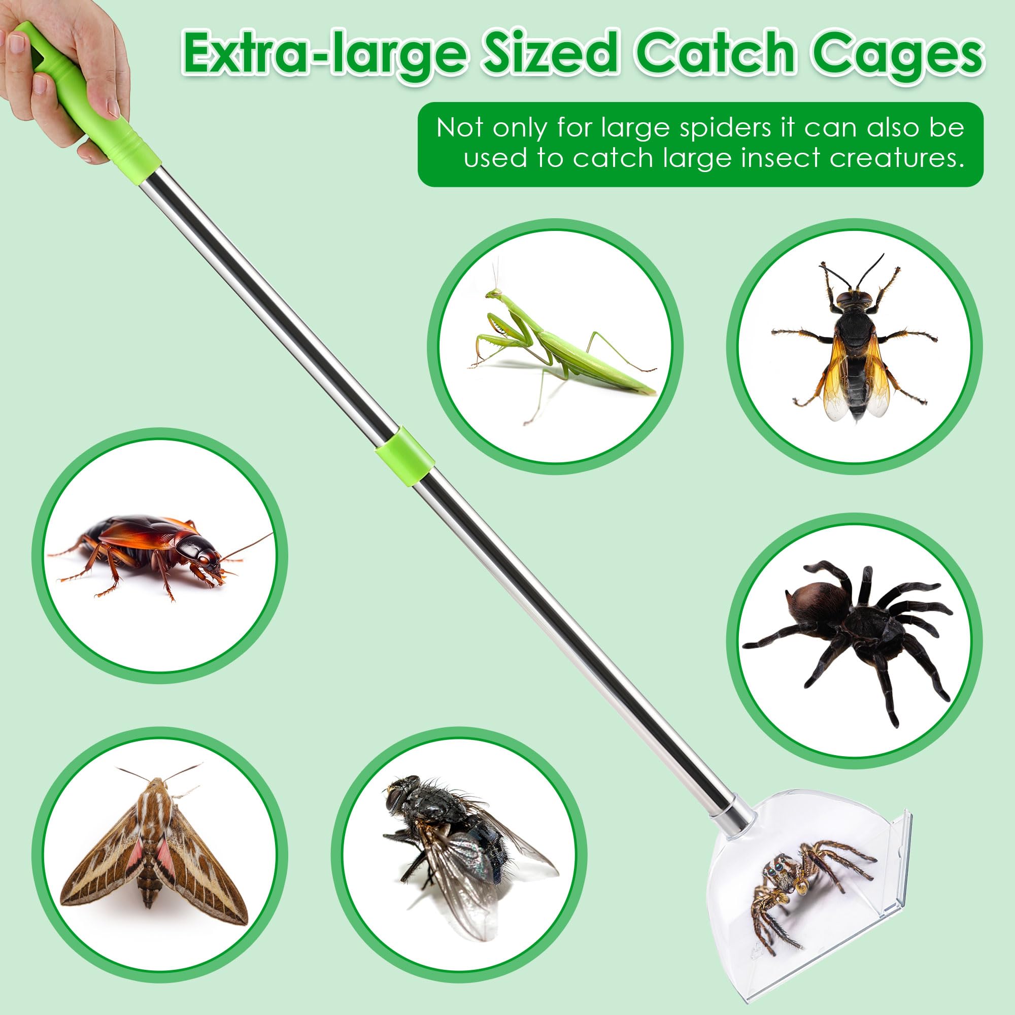 Saillong 1 Pack Large Spider Insect Catcher with Long 31'' Handle, Contactless Spider Grabber Removes Release Spiders and Insects, Spider Catchers for Home Kid Nature Explore