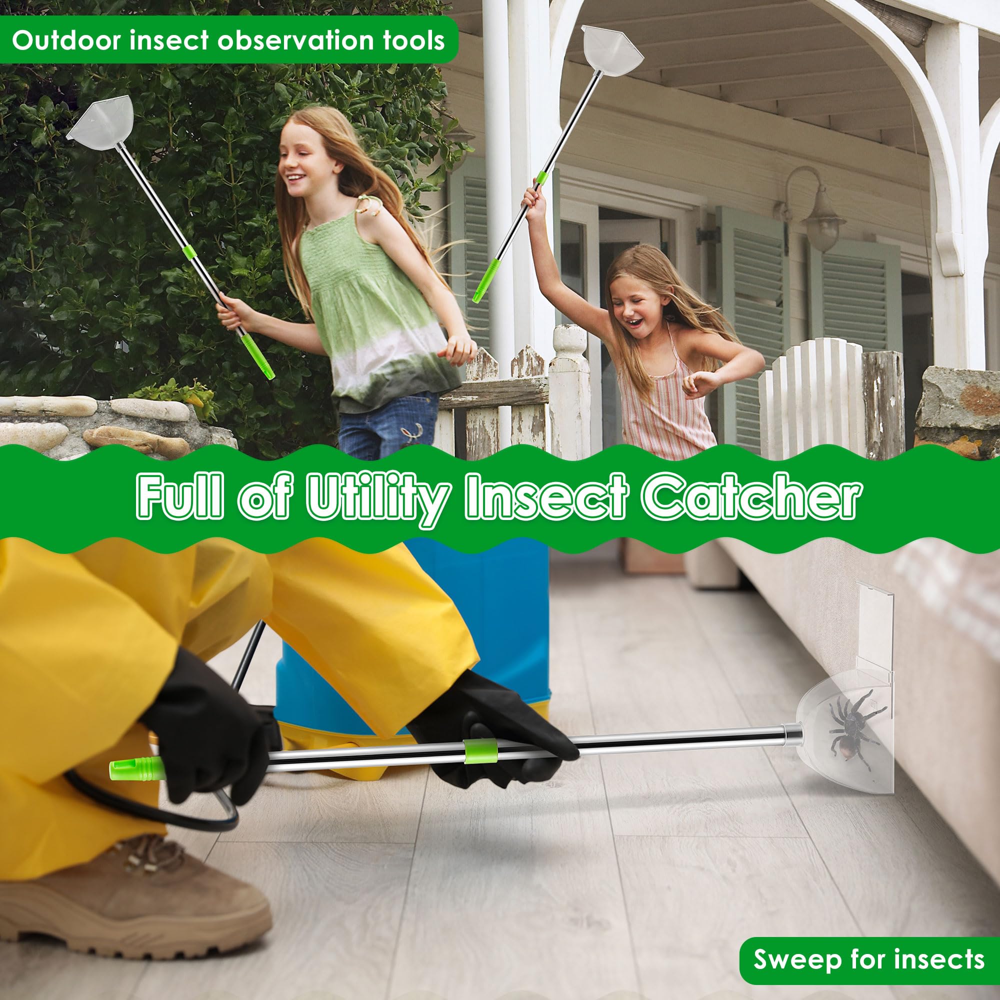 Saillong 1 Pack Large Spider Insect Catcher with Long 31'' Handle, Contactless Spider Grabber Removes Release Spiders and Insects, Spider Catchers for Home Kid Nature Explore