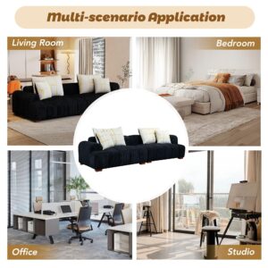 P PURLOVE Modern Couch for Living Room, Corduroy Comfy Sofa with Rubber Wood Legs and 4 Pillows, Sofa Couch for Office, Bedroom, Small Spaces, Apartment (Black)