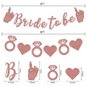 Gifloon Pre-Strung Bride to Be Banner with Ring Finger, Glitter Bride to Be Sign for Bridal Shower Bachelorette Party Decorations, Funny Bridal Shower Banner, Rose Gold