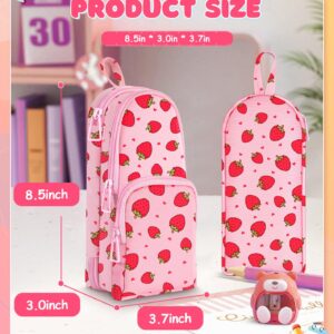 LISEVO Cute Strawberry Pencil Case,Unique Aesthetic 3D Schoolbag-Shaped Pencil Pouch for Girls Boys Kids Women,Big Capacity Pen and Pencil Stationery Organizer Bag with Zippers for School Office