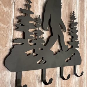 Top Brass Bigfoot Sasquatch Metal Wall Hooks - 4 Strong Hooks for Keys, Caps, Jackets, Bags - Rustic Cabin, Lodge, Mountain Art Decor