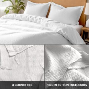 Waffle Duvet Cover King - 100% Cotton Waffle Weave White Duvet Cover King Size - Soft and Breathable Duvet Cover Set for All Seasons - 3 PCs Set - (King, 104"x90")