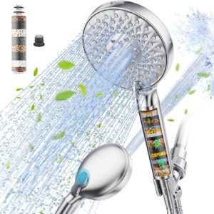 filtered shower head with handheld, high pressure 9 spray mode chrome showerhead with filters,detachable shower head,water softener filters beads for hard water -remove chlorine