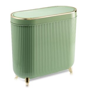 supteron bathroom trash can with lid 3.2 gallon narrow trash can small plastic trash bin 12 liter with press type lid for bedroom bathroom, mint green