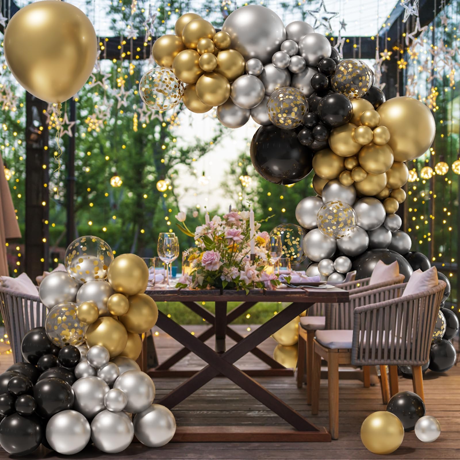 Bonropin 152pcs Black and Gold Balloons Garland Arch Kit with Black Gold Silver Balloons Gold Confetti Balloons New Year Ballons for Retirement Wedding Graduation New Year Birthday Party Decoration