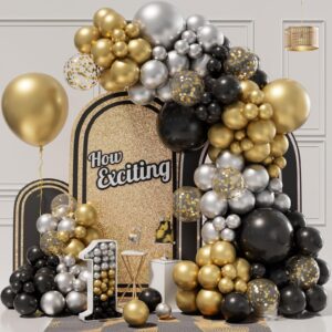 bonropin 152pcs black and gold balloons garland arch kit with black gold silver balloons gold confetti balloons new year ballons for retirement wedding graduation new year birthday party decoration