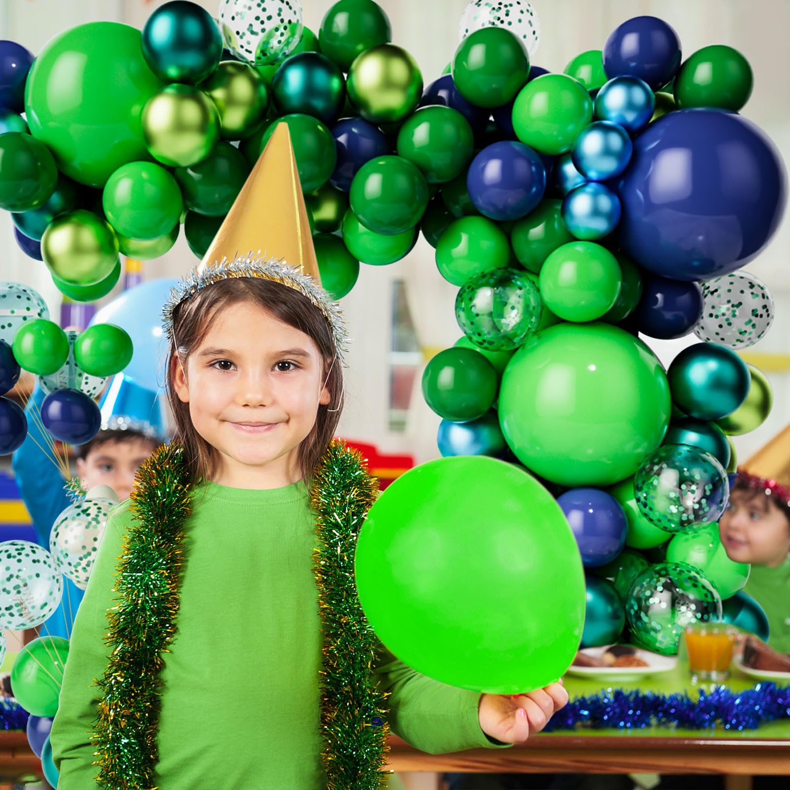 Green Dark Blue Balloon Garland Arch Kit, Dark Blue and Green Latex Balloons, Green Confetti Balloons for Wedding Birthday Festival Graduation Party Decorations