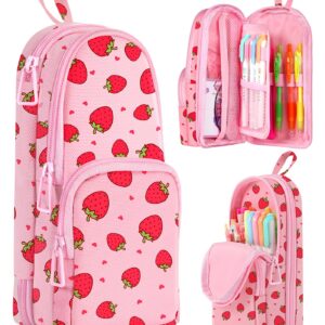 LISEVO Cute Strawberry Pencil Case,Unique Aesthetic 3D Schoolbag-Shaped Pencil Pouch for Girls Boys Kids Women,Big Capacity Pen and Pencil Stationery Organizer Bag with Zippers for School Office