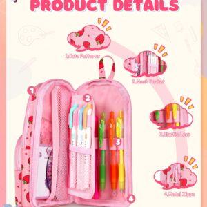 LISEVO Cute Strawberry Pencil Case,Unique Aesthetic 3D Schoolbag-Shaped Pencil Pouch for Girls Boys Kids Women,Big Capacity Pen and Pencil Stationery Organizer Bag with Zippers for School Office