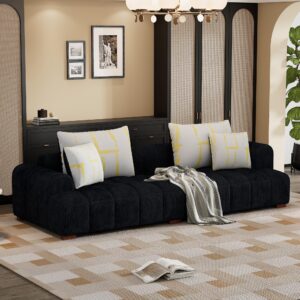 P PURLOVE Modern Couch for Living Room, Corduroy Comfy Sofa with Rubber Wood Legs and 4 Pillows, Sofa Couch for Office, Bedroom, Small Spaces, Apartment (Black)