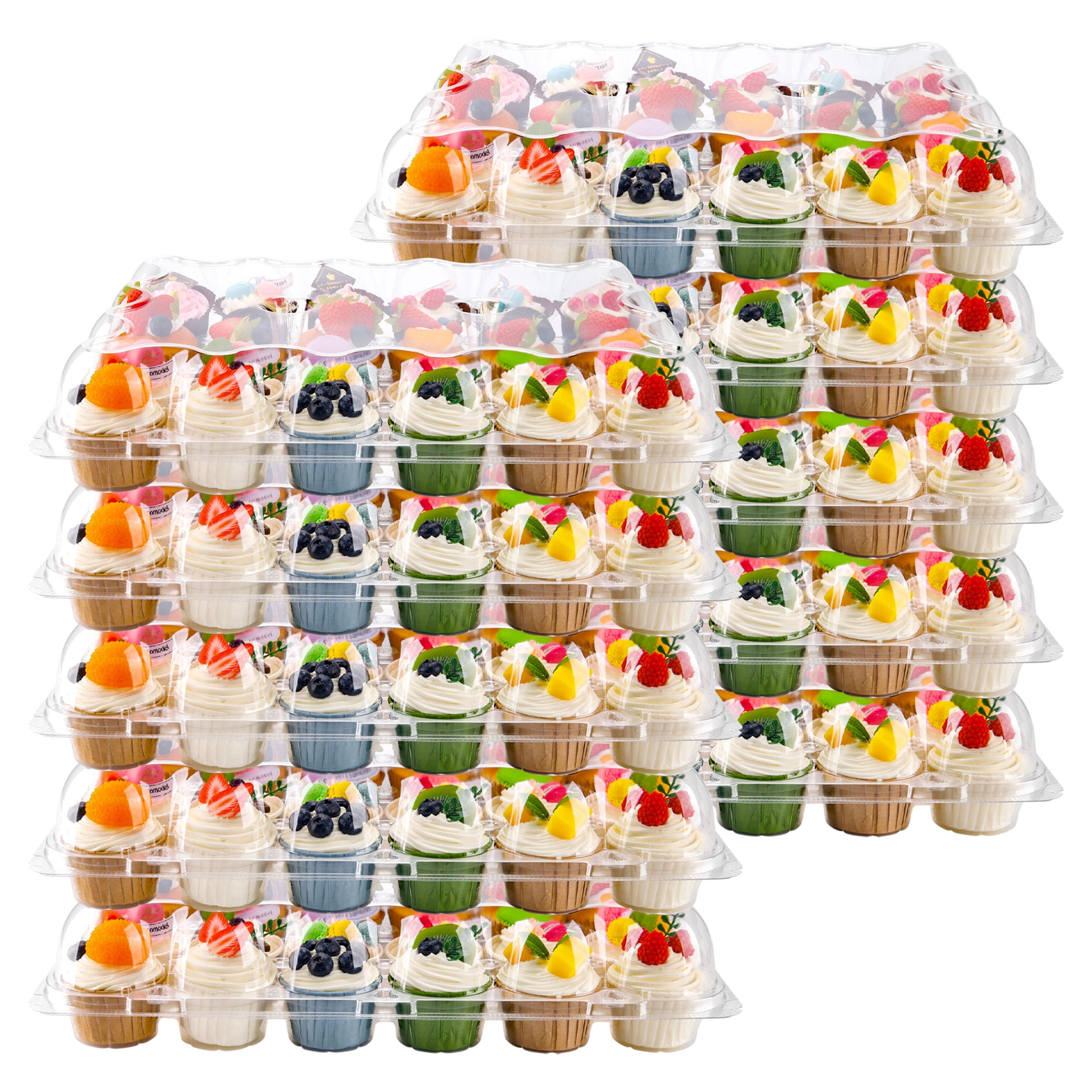 NPLUX 24 Count Cupcake Containers 10 Pack Cupcake Holders with Detachable Tall Dome Lids Clear Plastic Stackable Cupcake Boxes for 240 Cupcakes, BPA Free, Standard Size