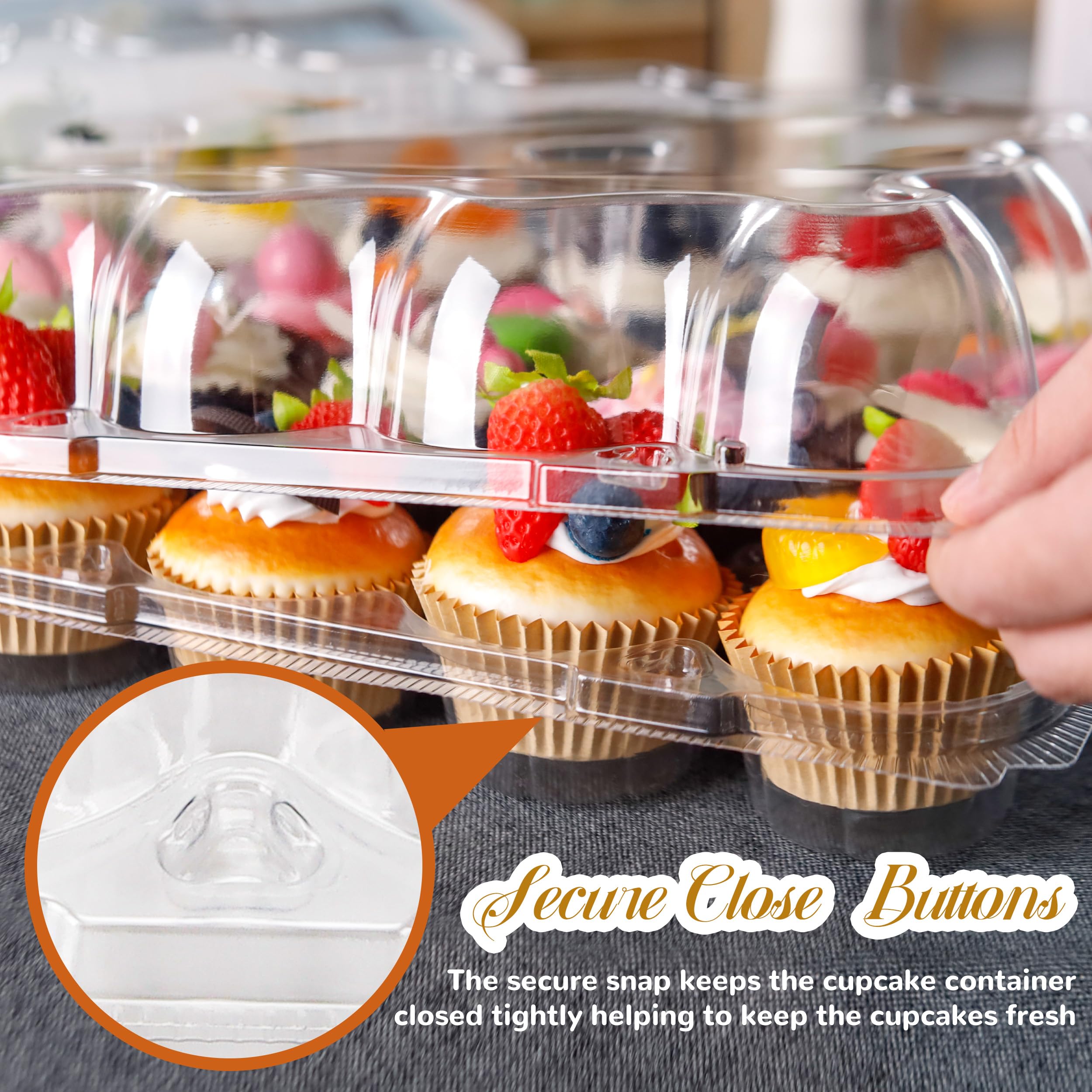 NPLUX 24 Count Cupcake Containers 10 Pack Cupcake Holders with Detachable Tall Dome Lids Clear Plastic Stackable Cupcake Boxes for 240 Cupcakes, BPA Free, Standard Size