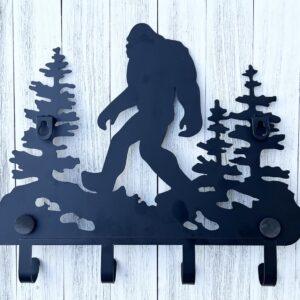 Top Brass Bigfoot Sasquatch Metal Wall Hooks - 4 Strong Hooks for Keys, Caps, Jackets, Bags - Rustic Cabin, Lodge, Mountain Art Decor