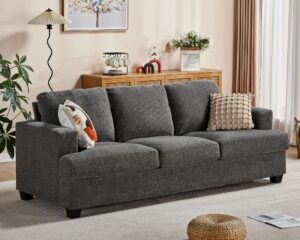 papababe sofa, 3 seater modern couches with extra deep seats, 89" wide comfy couches for living room, bedroom(grey,chenille)