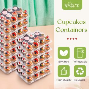 NPLUX 12 Count Cupcake Containers 12 Pack Cupcake Holders Plastic Stackable Cupcake Boxes with Detachable Tall Dome Lids and 144 Liners for 144 Cupcakes, BPA Free, Standard Size