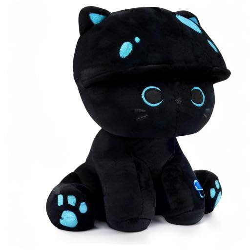 JIZWPOOM Black Cat Plush Toy, 9in Cute Mushroom Cat Stuffed Animals Mushroom Pillow, Stuffed Mushroom Cat Plushie, Soft Mushroom Cat Plush Gift for Kids, Brithday Christmas Decor