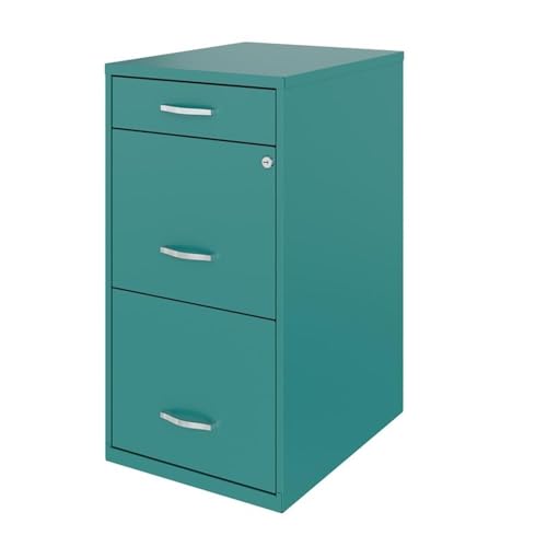 Pemberly Row 3 Drawers 27.32" Vertical Turquoise Metal Filing Cabinet Lockable Pre-Assembled Stationary Letter Size for Home, Office