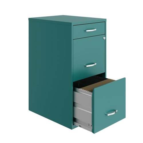 Pemberly Row 3 Drawers 27.32" Vertical Turquoise Metal Filing Cabinet Lockable Pre-Assembled Stationary Letter Size for Home, Office