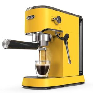 espresso machine 20 bar espresso maker cmep02 with milk frother steam wand, yellow retro home expresso coffee machine for cappuccino and latte, gift for coffee lovers, friend, dad, mom