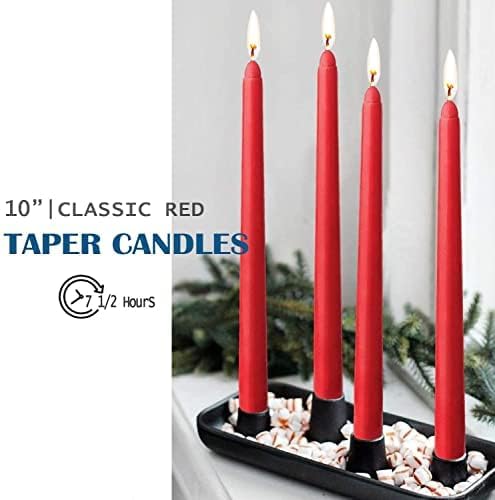 Red Taper Candles - Set of 14 Dripless Candles - 10 inch Tall, 3/4 inch Thick - 7.5 Hour Clean Burning