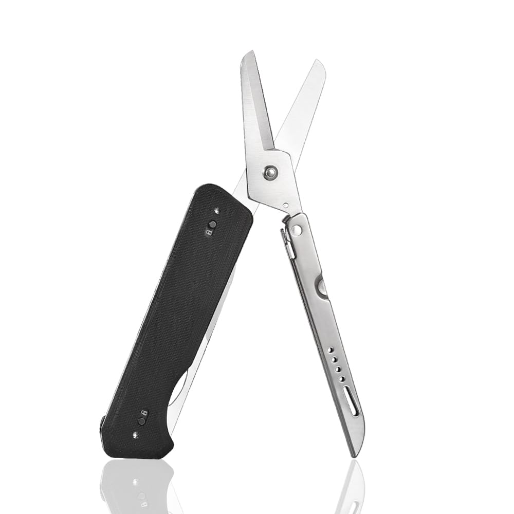 Roxon S501U Folding Pocket Scissors and replaceable Knife blade with belt clip, 2 in 1 Multi-tool for Outdoors, Camping, Hiking, Survival, Rescue, Hunting, Durable & Lightweight EDC