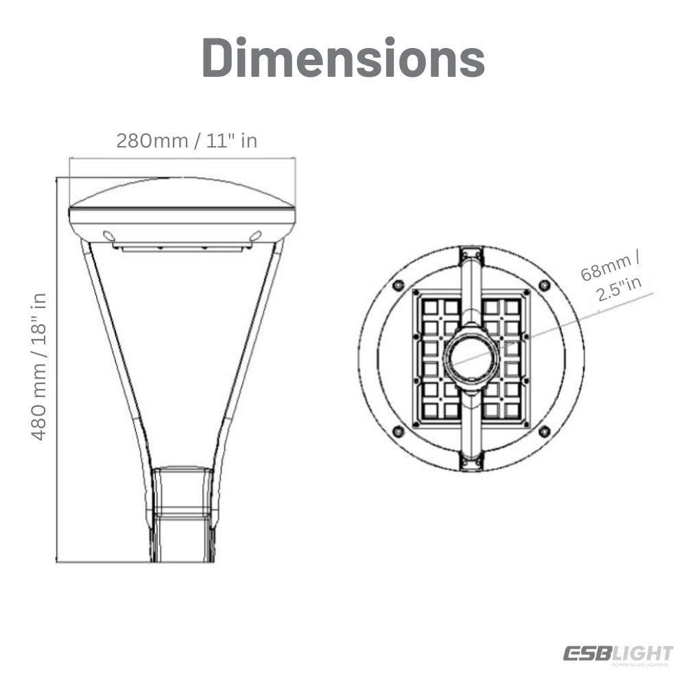 ESB LED Post Top Light Garden Streets Parking Lot, Commercial Area