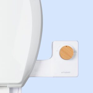 tushy fresh bidet: ultra slim toilet seat attachment (non-electric self-cleaning hygienic nozzle) easy diy install <10 min | adjustable water pressure, bamboo knob