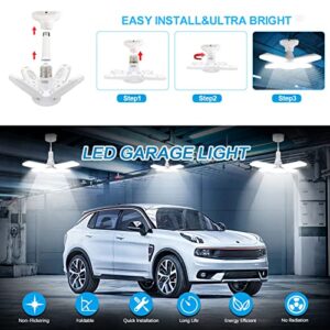 LED Garage Lights- 38W 6000LM 6500K E27/E26 LED Garage Ceiling Lights with 4 Adjustable Panels for Garages, Workshop,Indoor, Outdoor, Workshop and Warehouse, Full Area