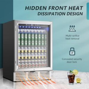 EUHOMY 24 Inch Beverage Refrigerator, 180 Can Built-in Beverage Cooler, Under Counter Beer Fridge with Glass Door for Soda, Water, Wine - For Kitchen, Bar or Office